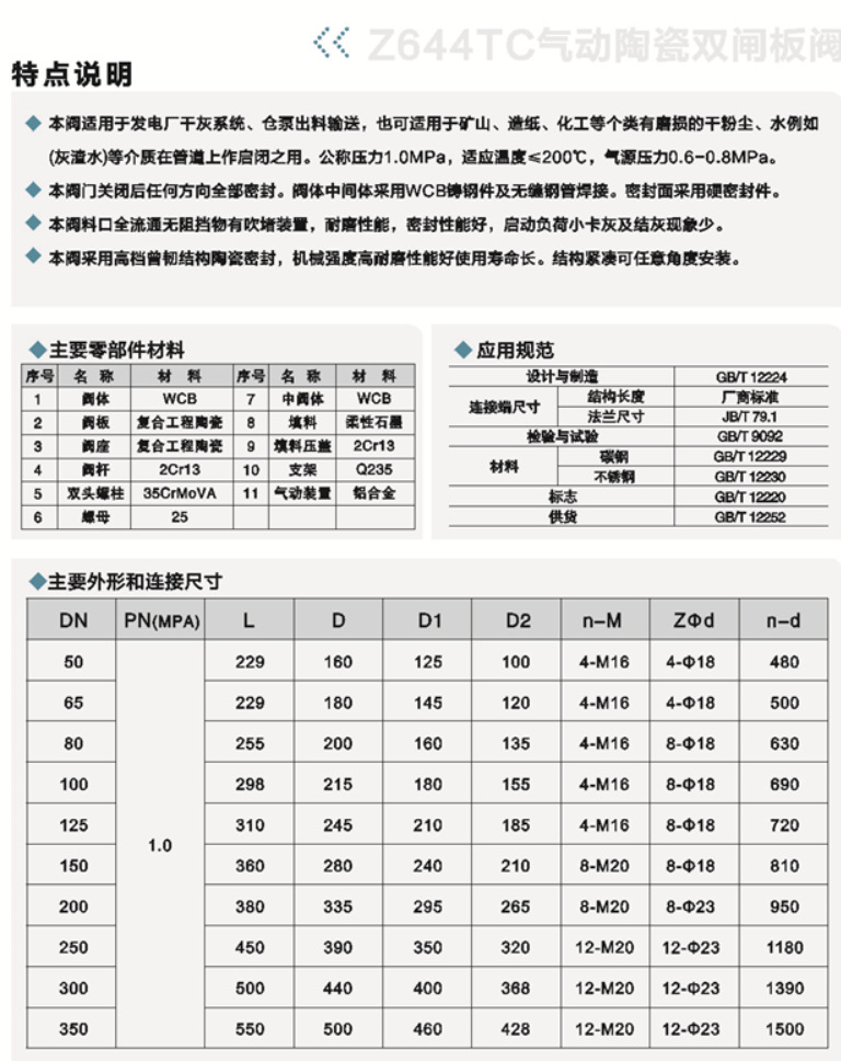 专业供应 Z644TC气动陶瓷阀 气动陶瓷双闸板阀 质优价廉 - 泵阀批发网