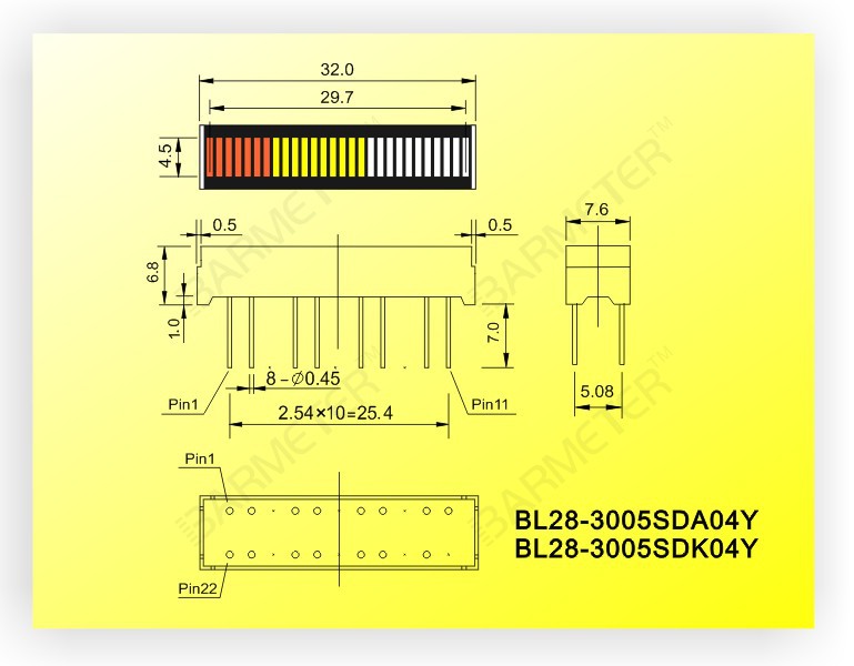 BL28-3005SDX04Y *LED显示28段30mm长/双色/光柱显示器件-化工仪器网